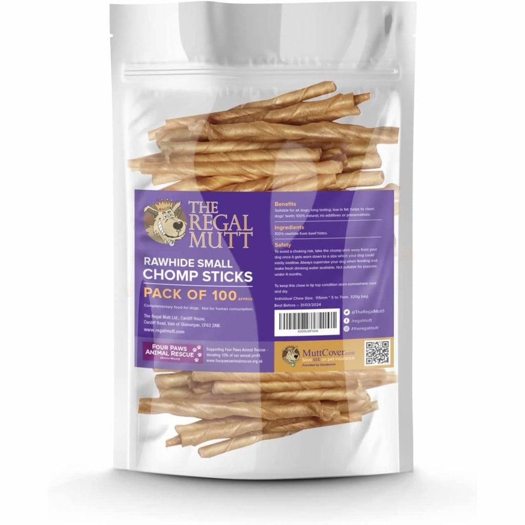 Rawhide Chomp Sticks - 100 Chews - Regal Mutt
