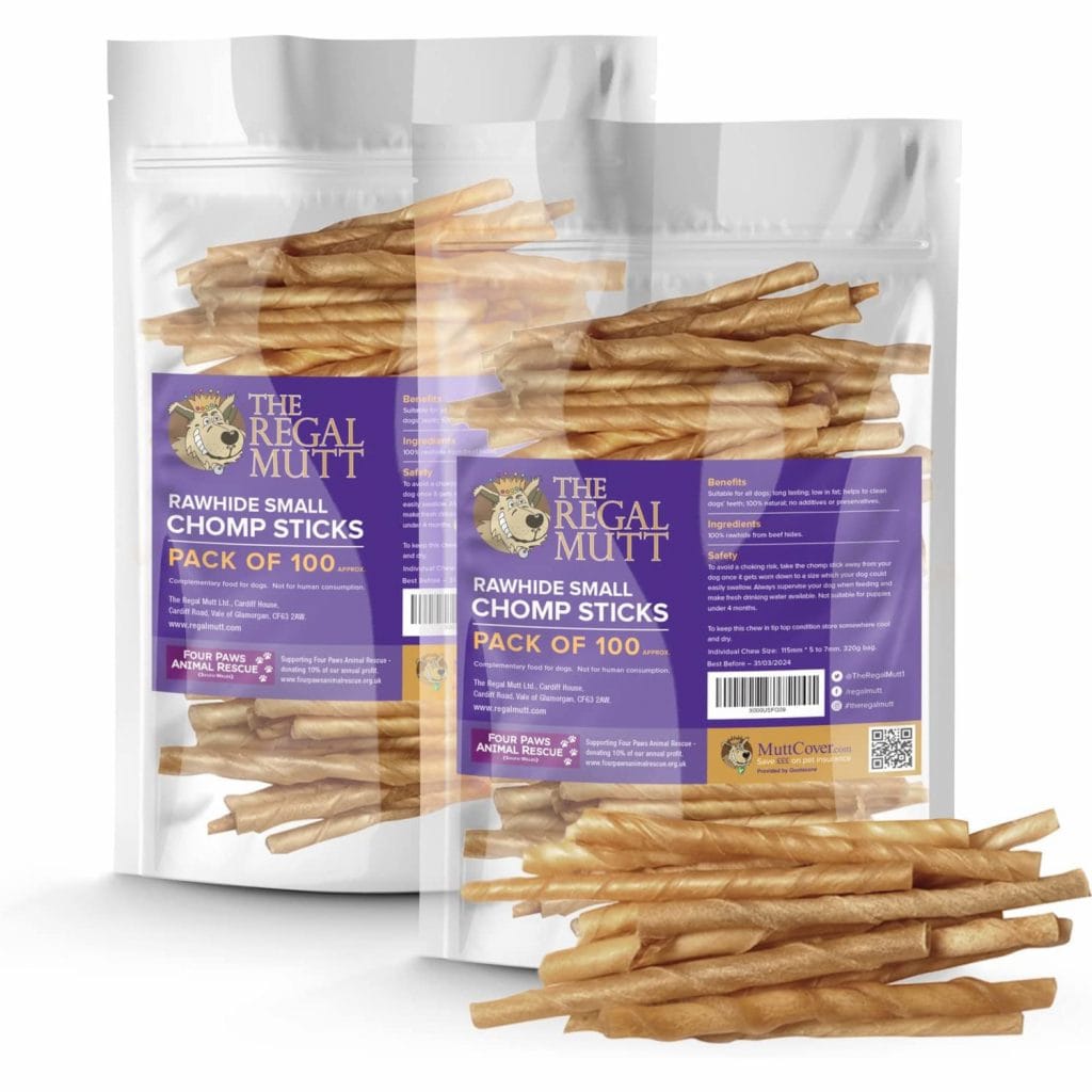 Rawhide Chomp Sticks - 100 Chews (2 Bags) - Regal Mutt
